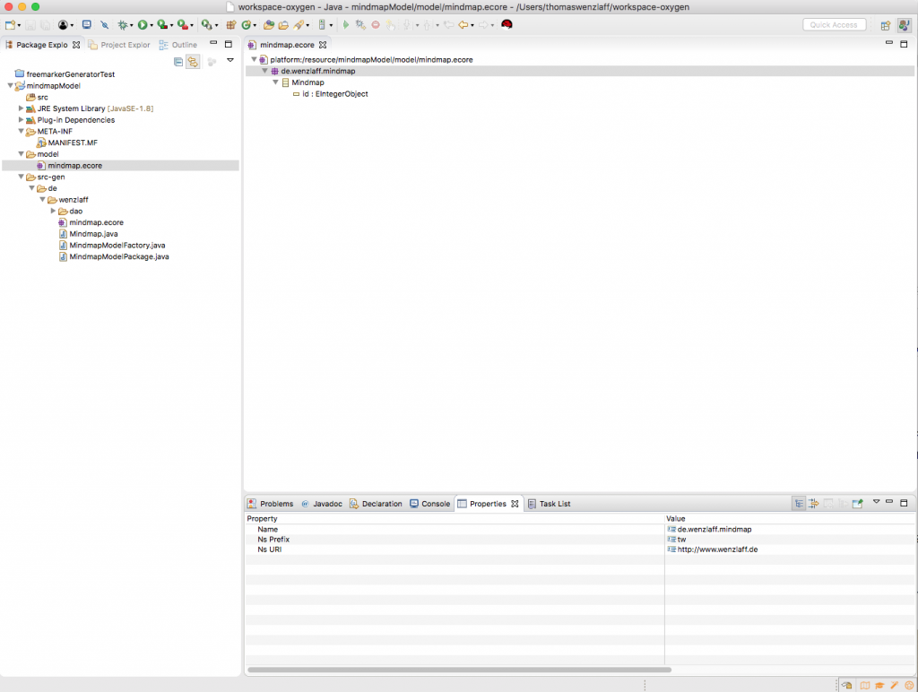 Texo und EMF mit Diagram Editor läuft auch mit Eclipse Oxygen.1A (4.7) auf Mac OS X High Sierra ...