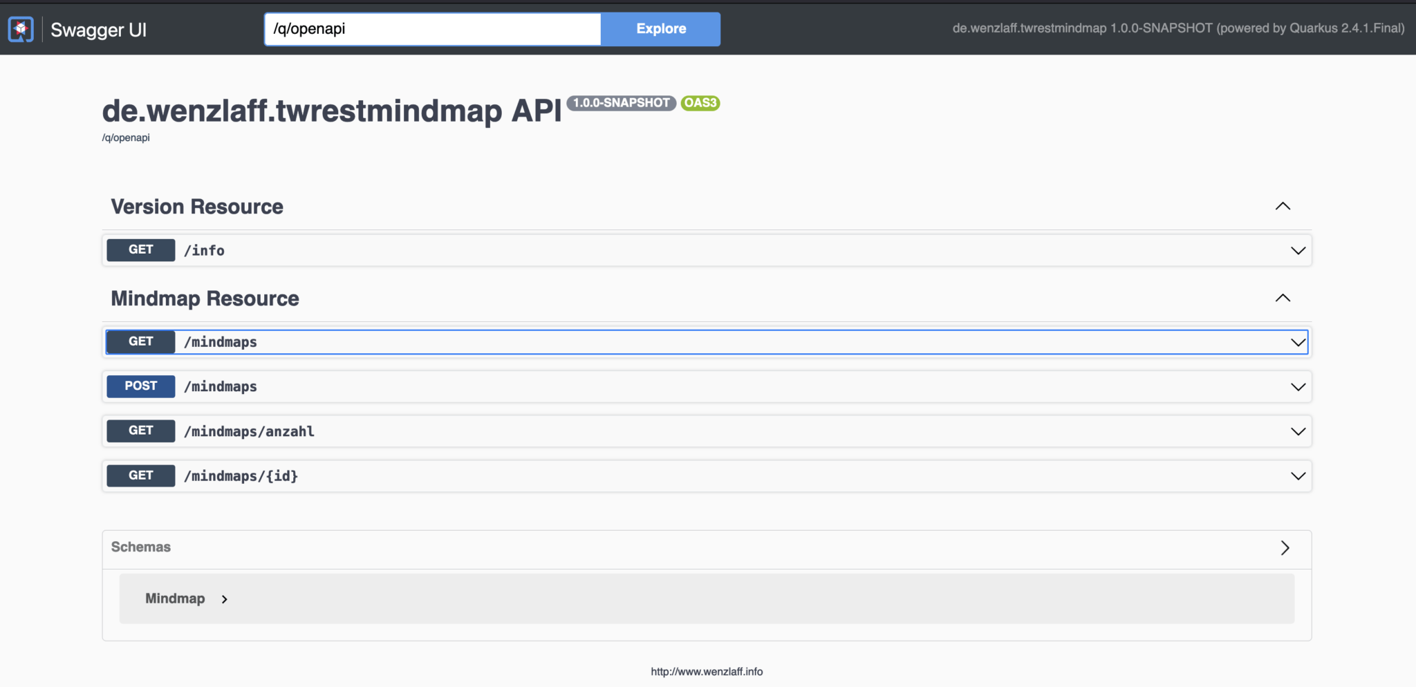 TWRestMindmap mit React, Patternfly, RESTEasy, Swagger-UI, Quarkus, Panache, ORM, JPA, Hibernate ...