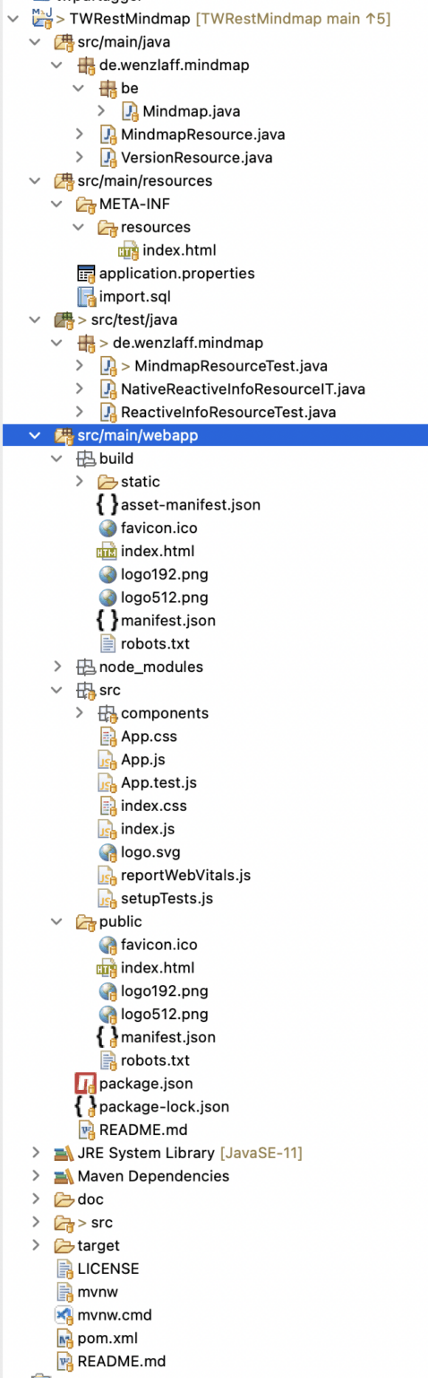 TWRestMindmap mit React, Patternfly, RESTEasy, Swagger-UI, Quarkus, Panache, ORM, JPA, Hibernate ...
