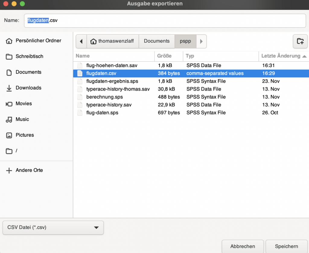 PSPP (Teil 10): Daten Export als CSV für Excel import am Beispiel der Flughöhe – Wenzlaff.de ...